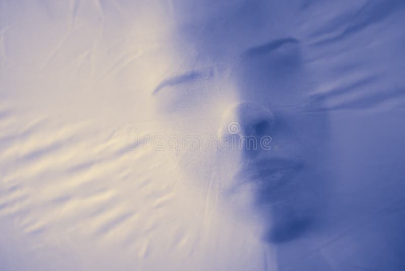 Beautiful Female Face through the Fabric. Scary Background Stock Photo ...