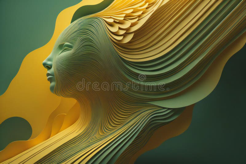 Beautiful Female Face with Yellow Lines and Waves. Generative Ai Stock ...