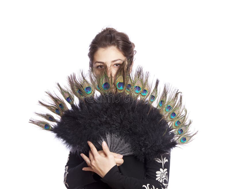 Beautiful female with fan stock photo. Image of alone - 12200686