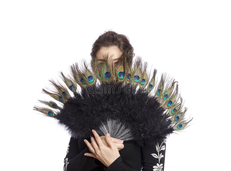 Beautiful female with fan stock image. Image of standing - 12200695