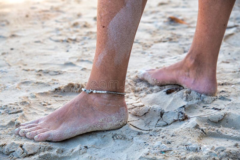 Beautiful Female Feet on a Tropical Beach Shoreline Stock Image - Image ...