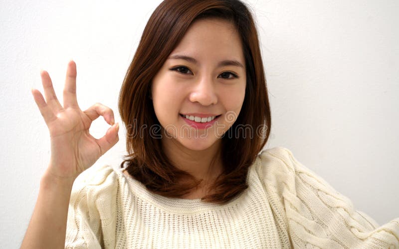 Beautiful Female Giving Okay Sign Stock Photo - Image of copy, person ...