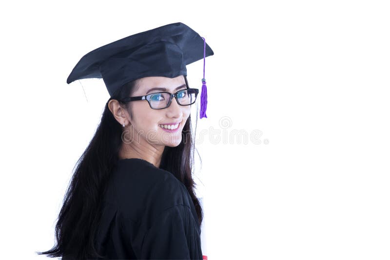 Beautiful Female Graduate Smiling on White Stock Photo - Image of ...