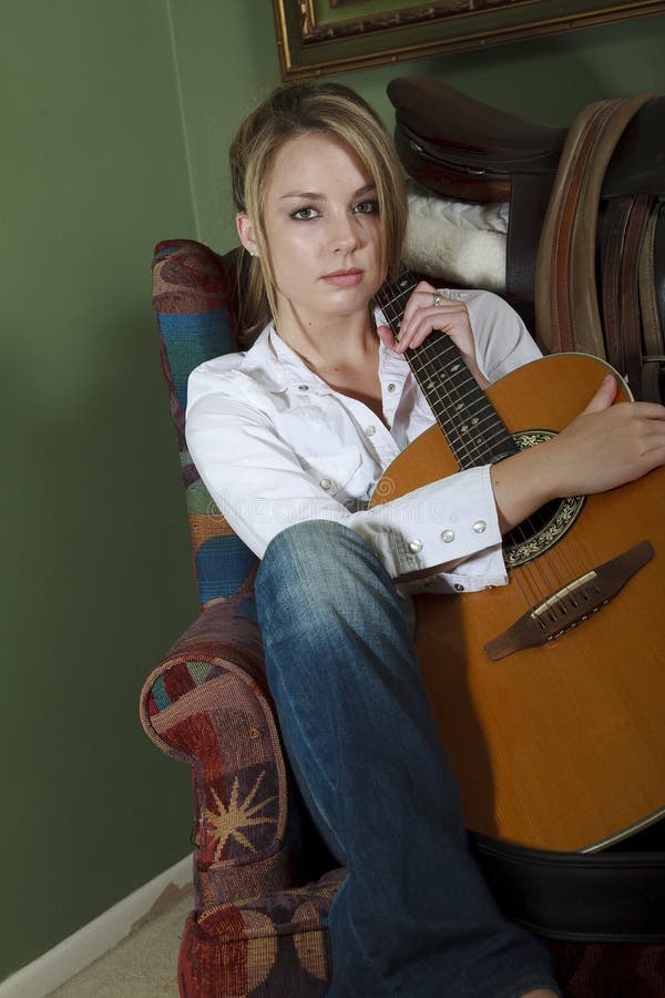 Beautiful Female with Guitar Stock Image - Image of guitar, beautiful ...