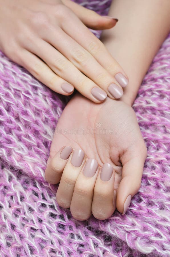 Beautiful Female Hand with Beige Manicure Stock Image - Image of pink ...