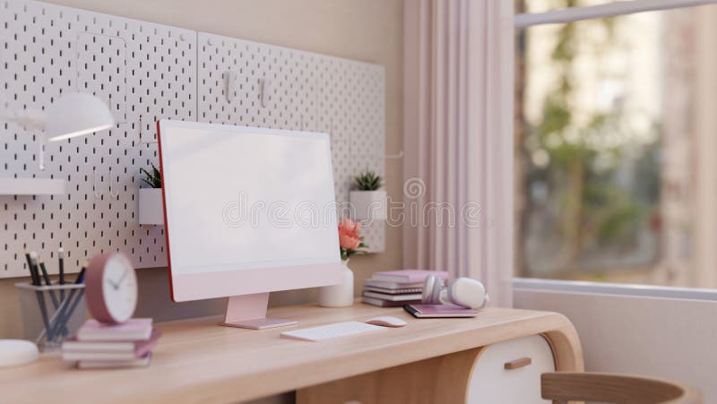 A Beautiful Female Home Study Table or Working Desk in Pink with a Pink ...