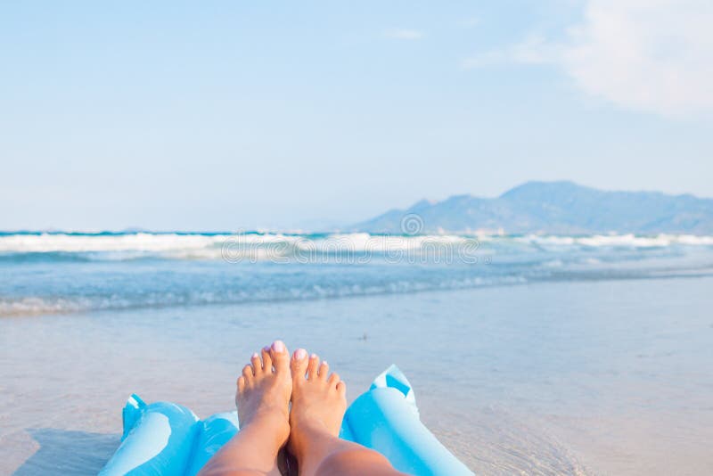 Beautiful Female Legs Against the Sky and the Sea Stock Image - Image ...