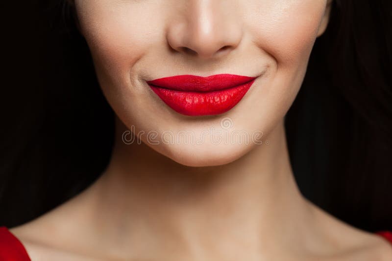Beautiful Female Lips Closeup. Red Lips Makeup Stock Image - Image of ...