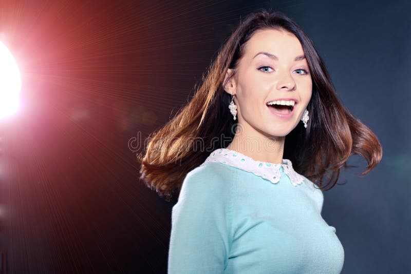 Beautiful Female Model on Dark Background Stock Photo - Image of ...