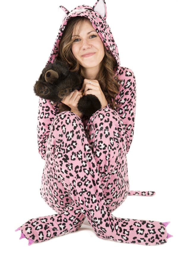 Beautiful Female Model Pink Leopard Pajamas Stock Photos - Free ...