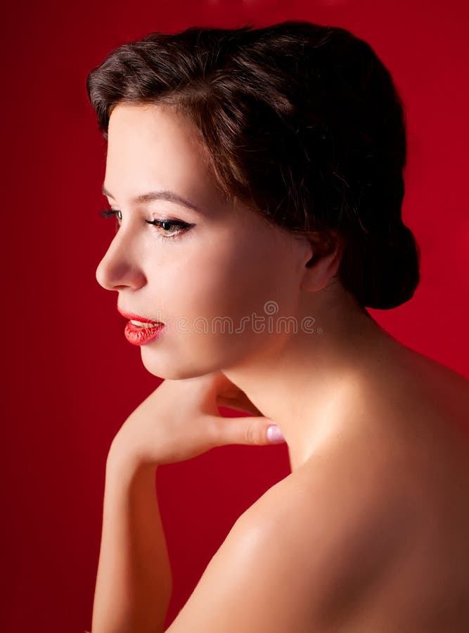 Beautiful Female Model on Dark Background Stock Photo - Image of ...