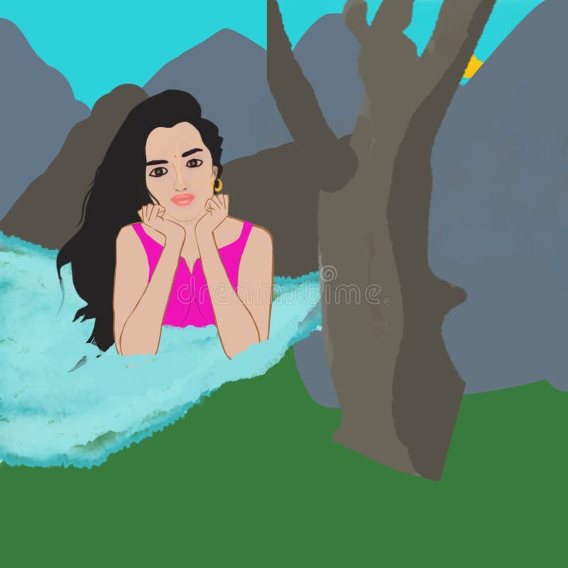 Beautiful Female Model Smile Pose in River Water Swimming Stock ...