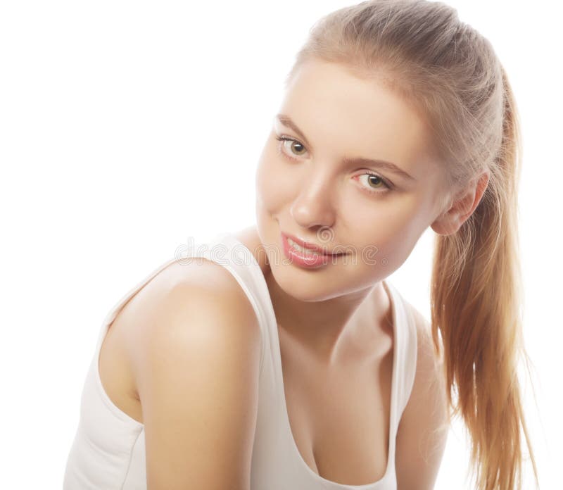 Beautiful Female Model On White Background Stock Image - Image of ...