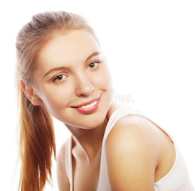 Beautiful Female Model on White Background Stock Image - Image of ...