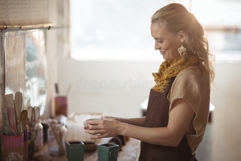Beautiful Female Potter Molding Clay Stock Photo - Image of ...