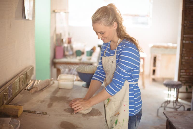 Beautiful Female Potter Molding Clay Stock Photo - Image of molding ...