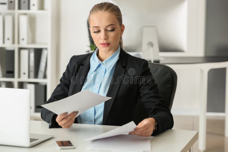 Beautiful Female Secretary Working in Office Stock Image - Image of ...