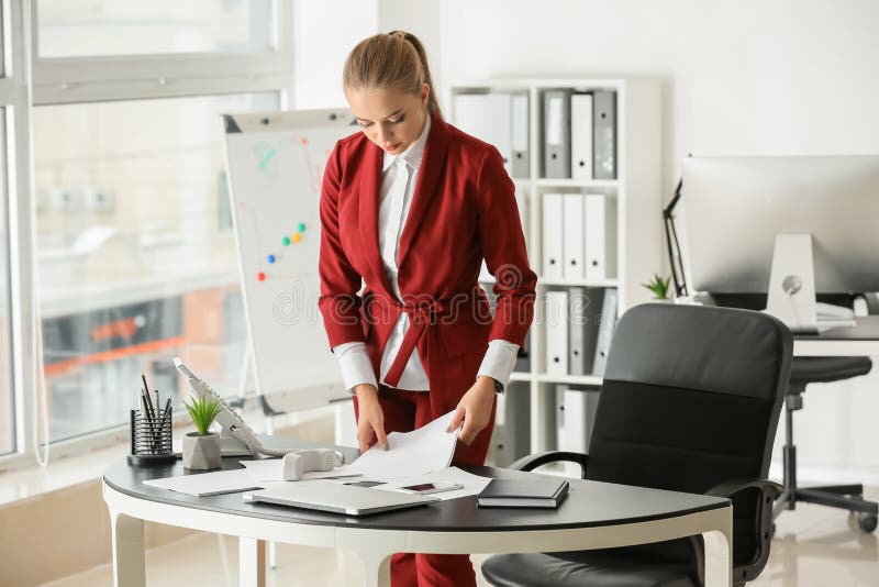 Beautiful Female Secretary Working in Office Stock Photo - Image of ...