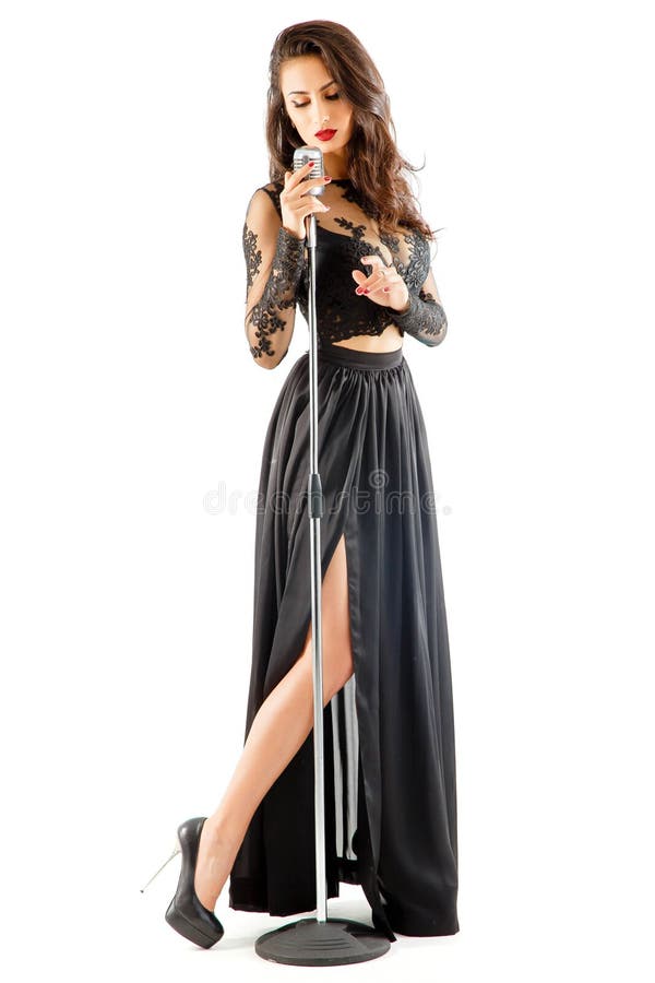 Beautiful Female Singer Singing a Song on a White Isolate. Stock Photo ...