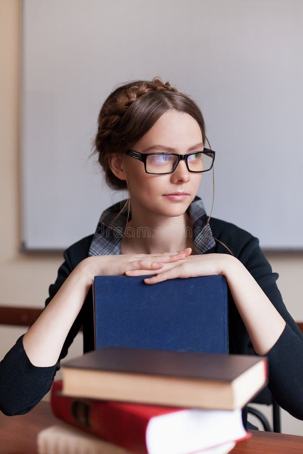 Beautiful Female Student with Books Stock Photo - Image of learning ...