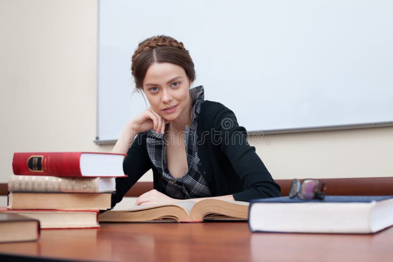 Beautiful Female Student with Books Stock Image - Image of front, girl ...
