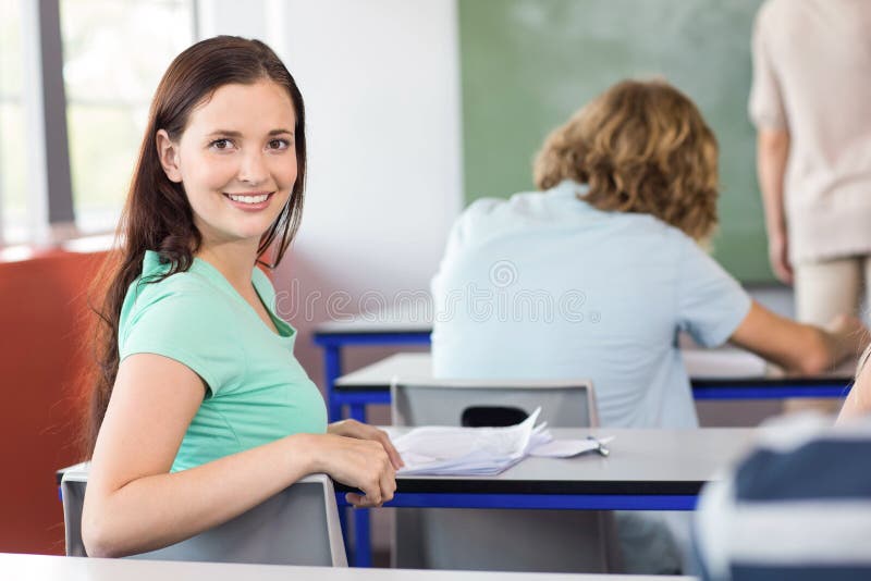 Beautiful Female Student in Class Stock Image - Image of classroom ...