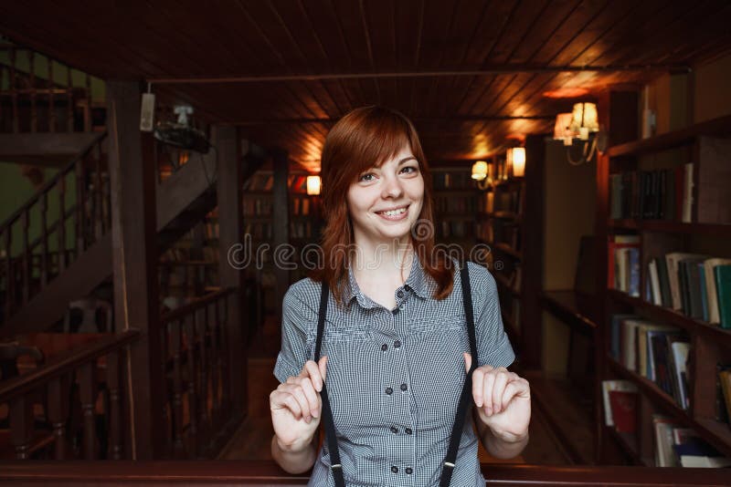 Beautiful Female Student in a University Library Stock Image - Image of ...