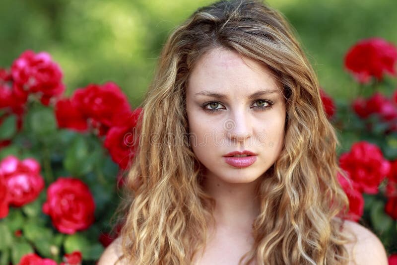 Beautiful Female White Model With Red Roses Stock Image - Image of ...