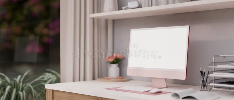 Beautiful Feminine Home Office Workspace in Pink with a Modern Pink ...