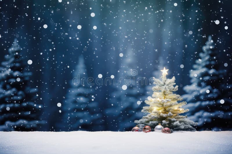 Beautiful Festive Christmas Scene with Snowy Forest, Decorated ...
