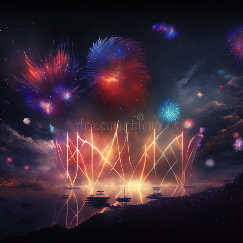 Beautiful Festive Fireworks. AI Render. Stock Illustration ...