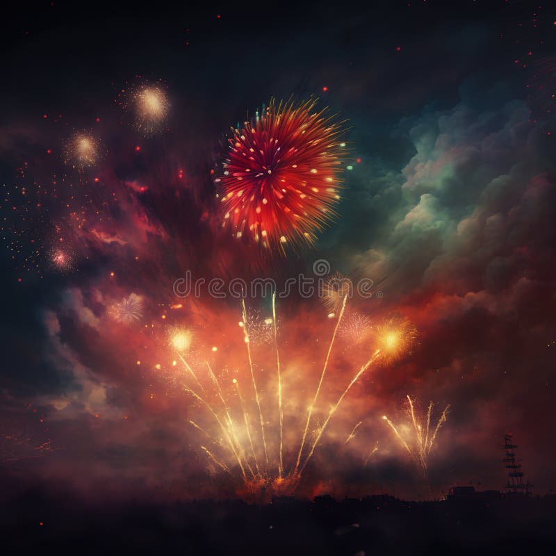 Beautiful Festive Fireworks. AI Render. Stock Illustration ...