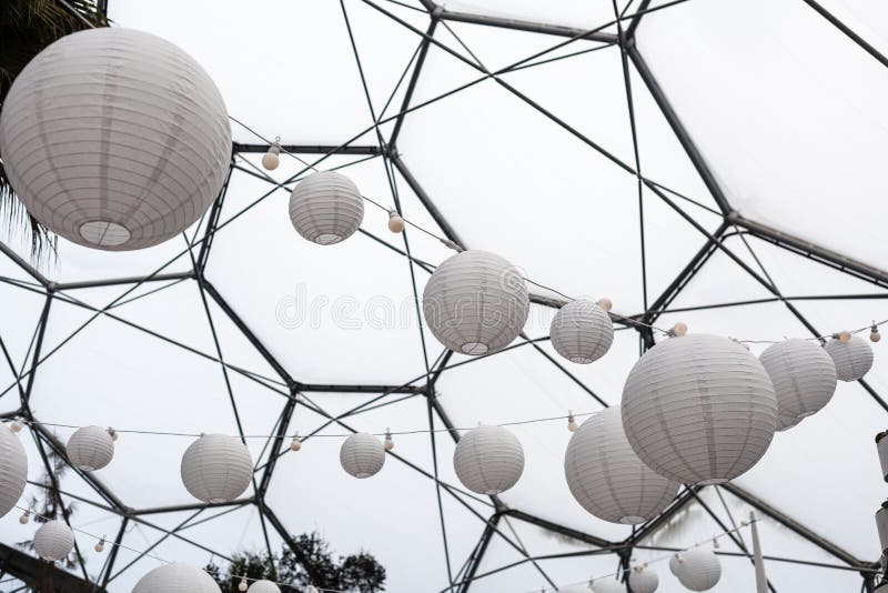 Beautiful Festive Lighting. White Paper Lanterns. Stock Image - Image ...
