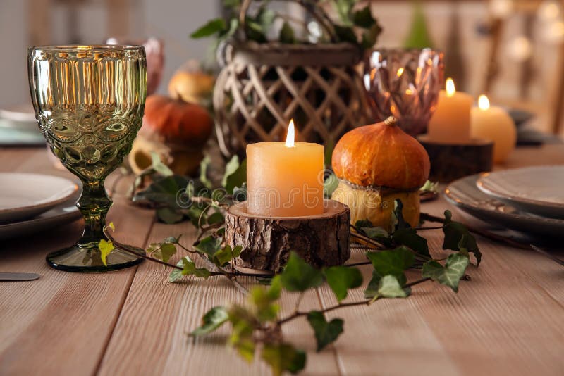 Beautiful Festive Table Setting Stock Photo - Image of drink, green ...