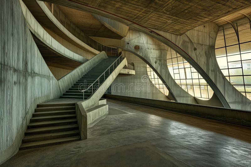 Beautiful Fictitious Brutalist Architecture - an Empty Hall with Copy ...