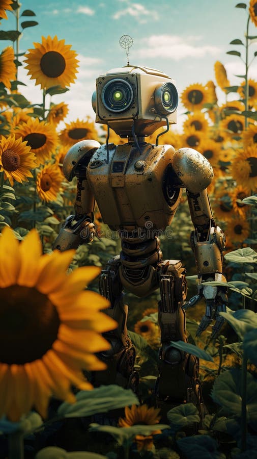 Field of Artificial Intelligence Robotic Sun Flowers Generative AI ...