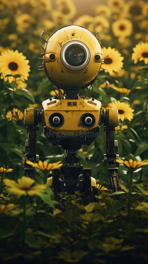 Field of Artificial Intelligence Robotic Sun Flowers Generative AI ...