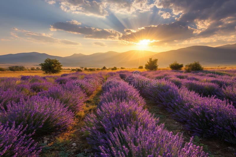 Beautiful Field of Flowers at Golden Hour Stock Illustration ...