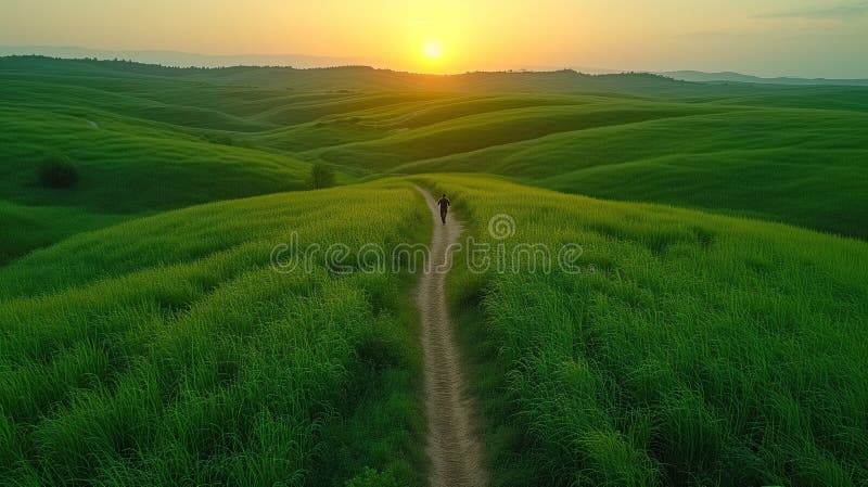 Beautiful Field Landscape and Running Man Stock Illustration ...