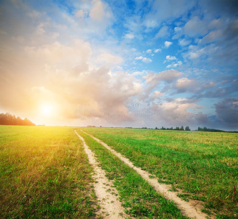Beautiful field and road stock image. Image of sunset - 88508241