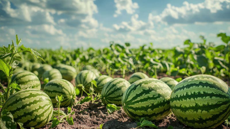 A Beautiful Field of Watermelons. Selective Focus Stock Photo - Image ...