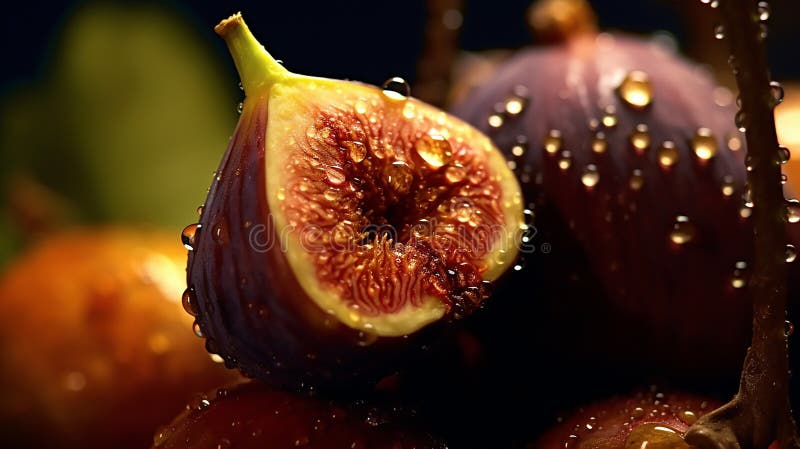 Beautiful Fig with Dew Droplets Stock Illustration - Illustration of ...