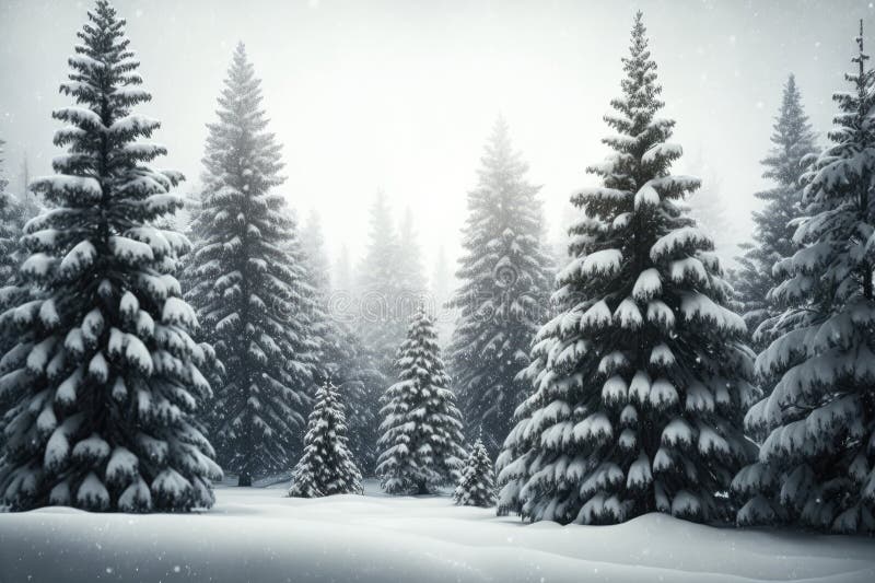 Beautiful Fir Tree Forest with Snow. Snowfall and Holiday Cheer Concept ...