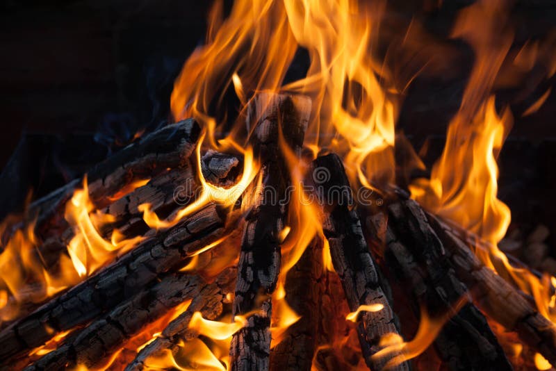 Beautiful Fire with Flames Charred Wood Stock Photo - Image of ...