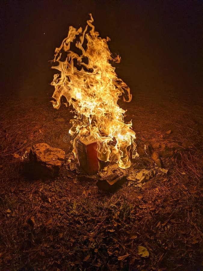 Beautiful fire at night stock image. Image of flame - 250588775