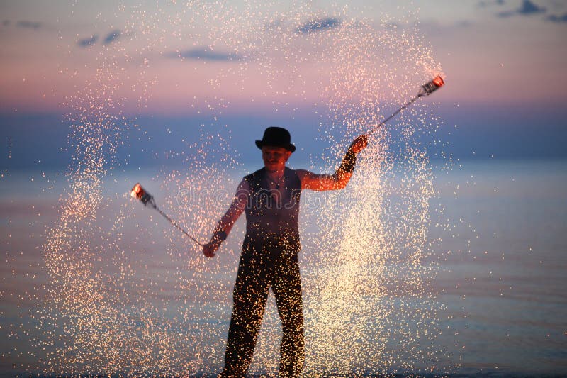 Beautiful Fire Poi Spinning Stock Photo - Image of impressive, burn ...