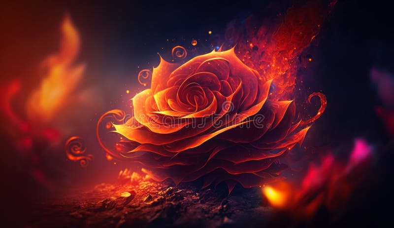 Beautiful Fire Rose. Generative Ai. Stock Illustration - Illustration ...