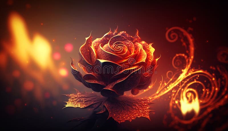 Beautiful Fire Rose. Generative Ai. Stock Illustration - Illustration ...
