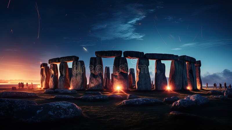 Beautiful Fire Torches on an Ancient Stone Circle Landscape Background ...