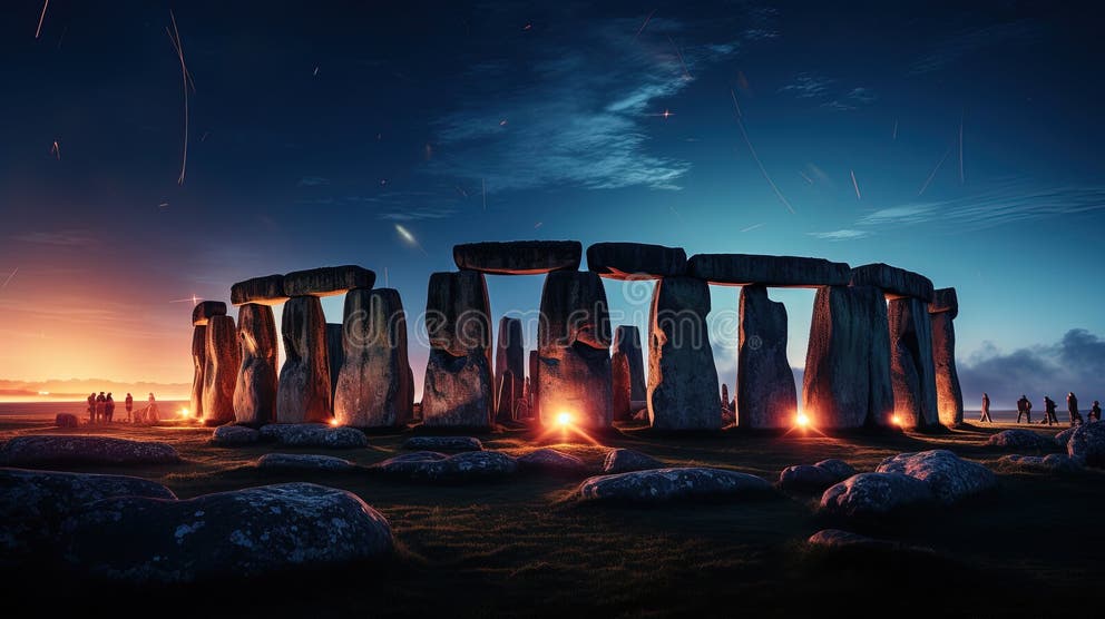 Beautiful Fire Torches on an Ancient Stone Circle Landscape Background ...